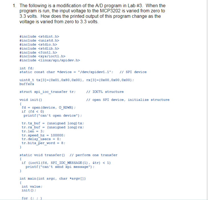 Solved 1. The following is a modification of the A/D program | Chegg.com