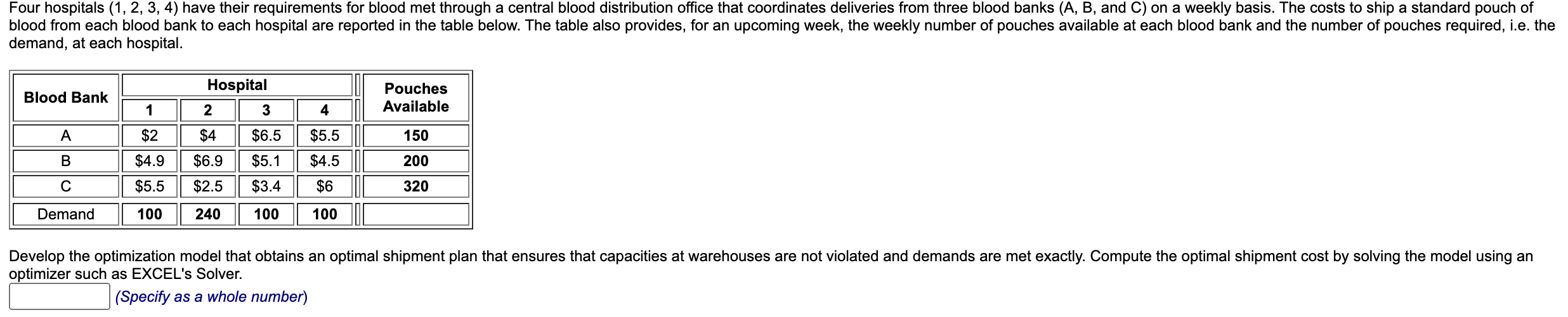 Solved optimizer such as EXCEL's Solver. (Specify as a whole | Chegg.com