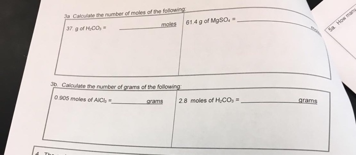 Solved 3a Calculate the number of moles of the following: | Chegg.com