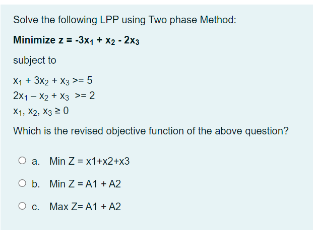 Solved Solve the following LPP using Two phase Method: | Chegg.com