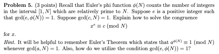 Solved Problem 5. (3 points) Recall that Euler's phi | Chegg.com