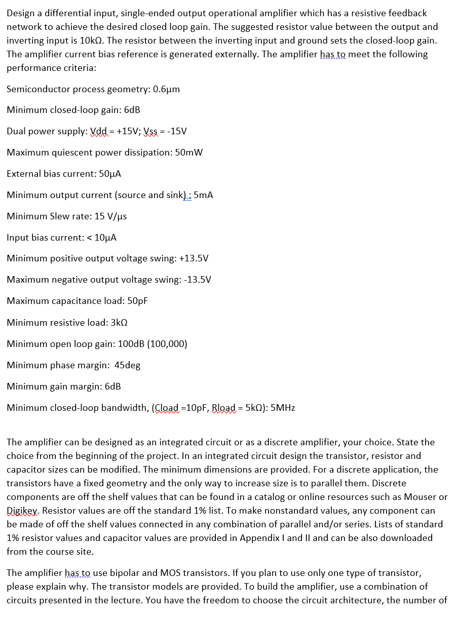 Design a differential input, single-ended output | Chegg.com