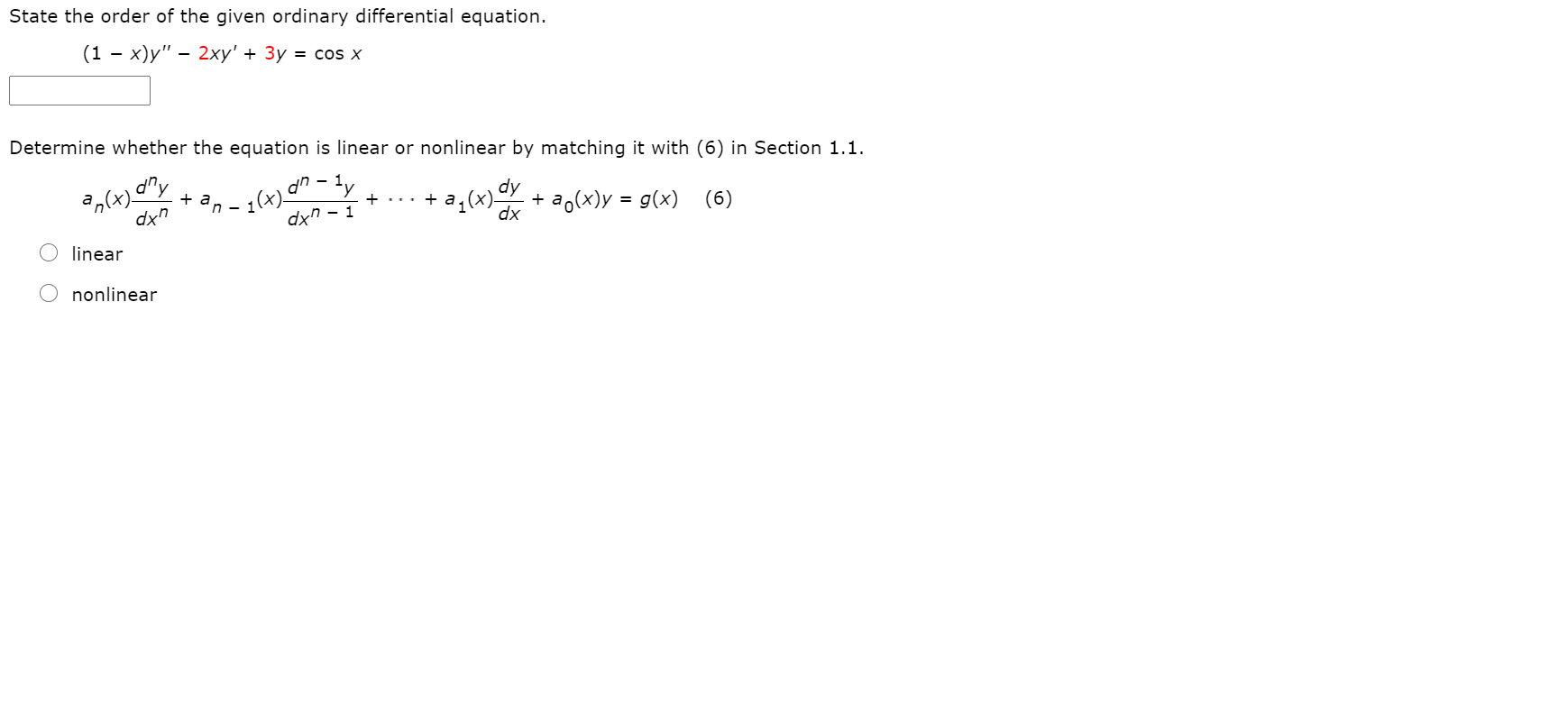 Solved State The Order Of The Given Ordinary Differential