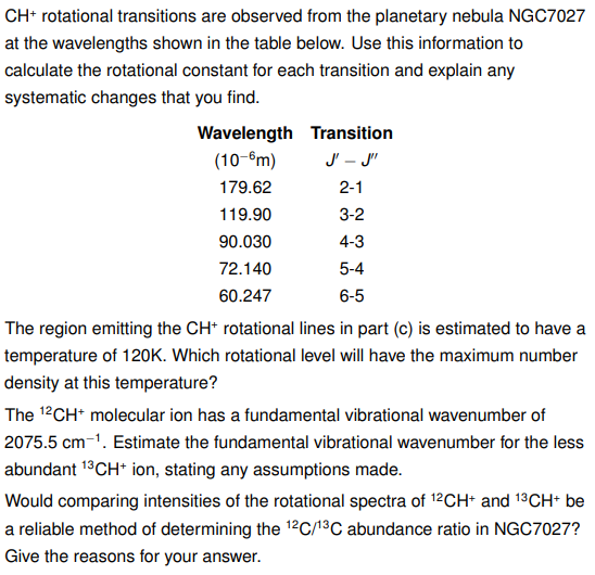 Solved CH+rotational transitions are observed from the | Chegg.com