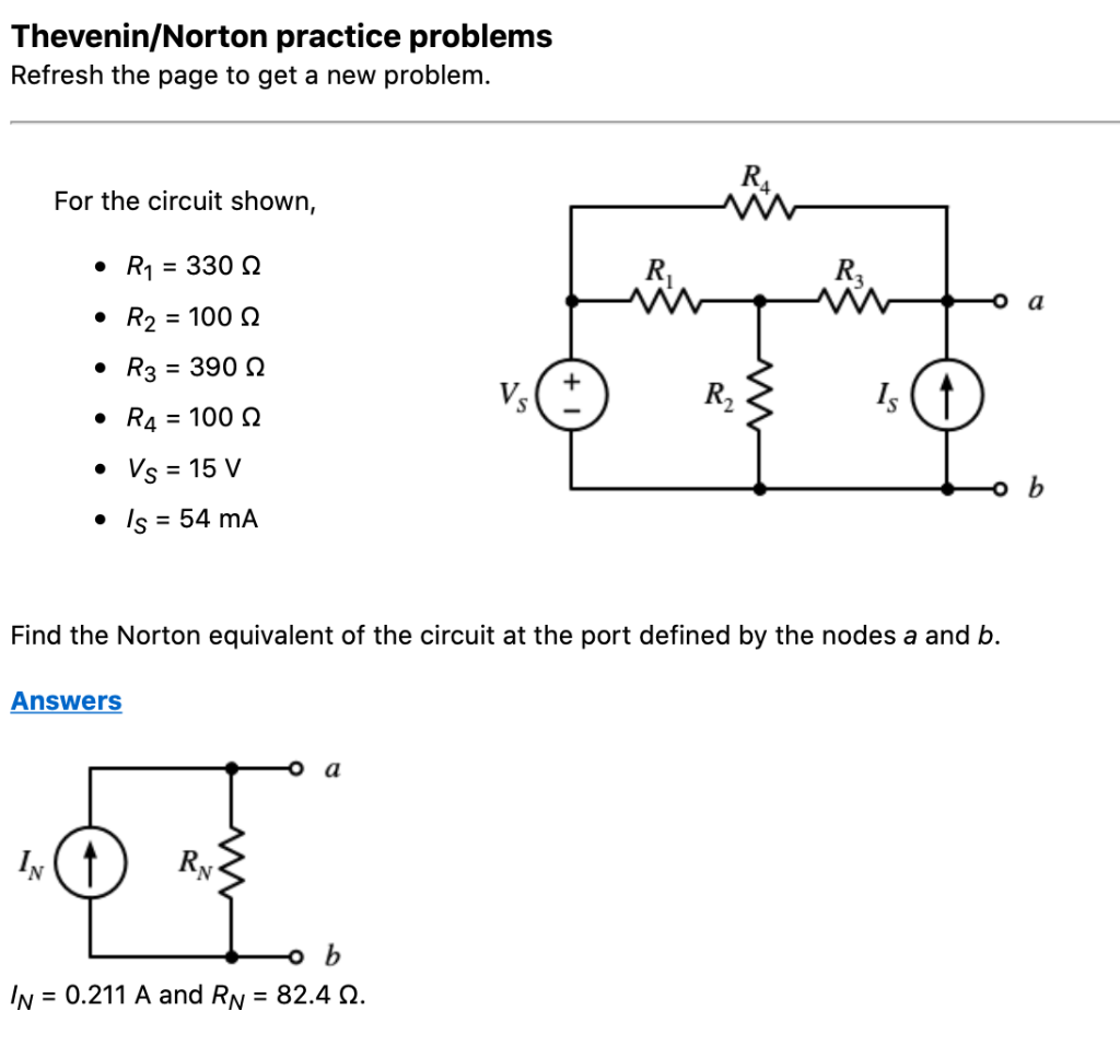 Solved Thevenin/Norton practice problems Refresh the page to | Chegg.com