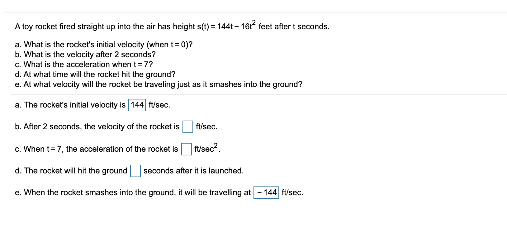 Solved A toy rocket fired straight up into the air has | Chegg.com