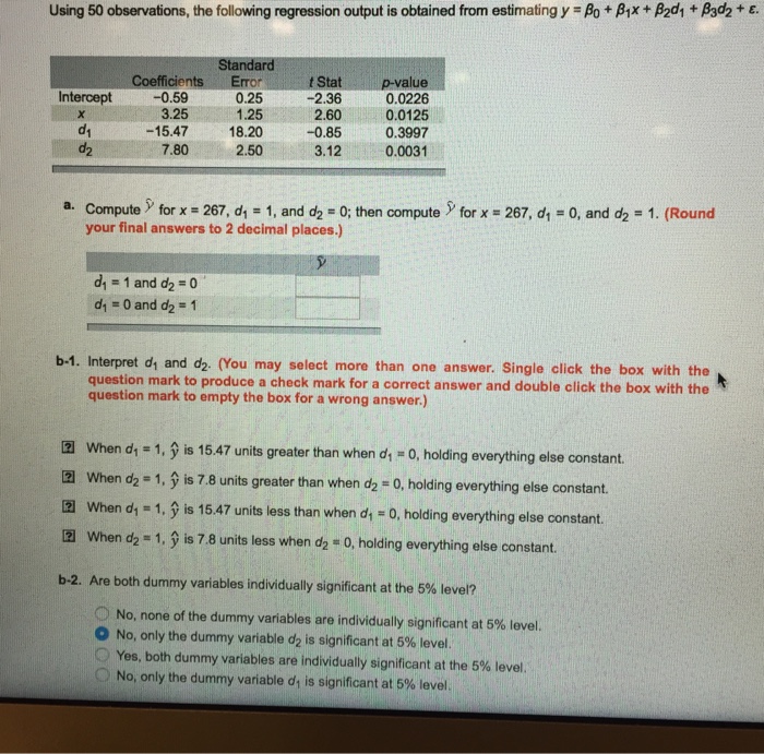 Solved Using 50 observations, the following regression | Chegg.com