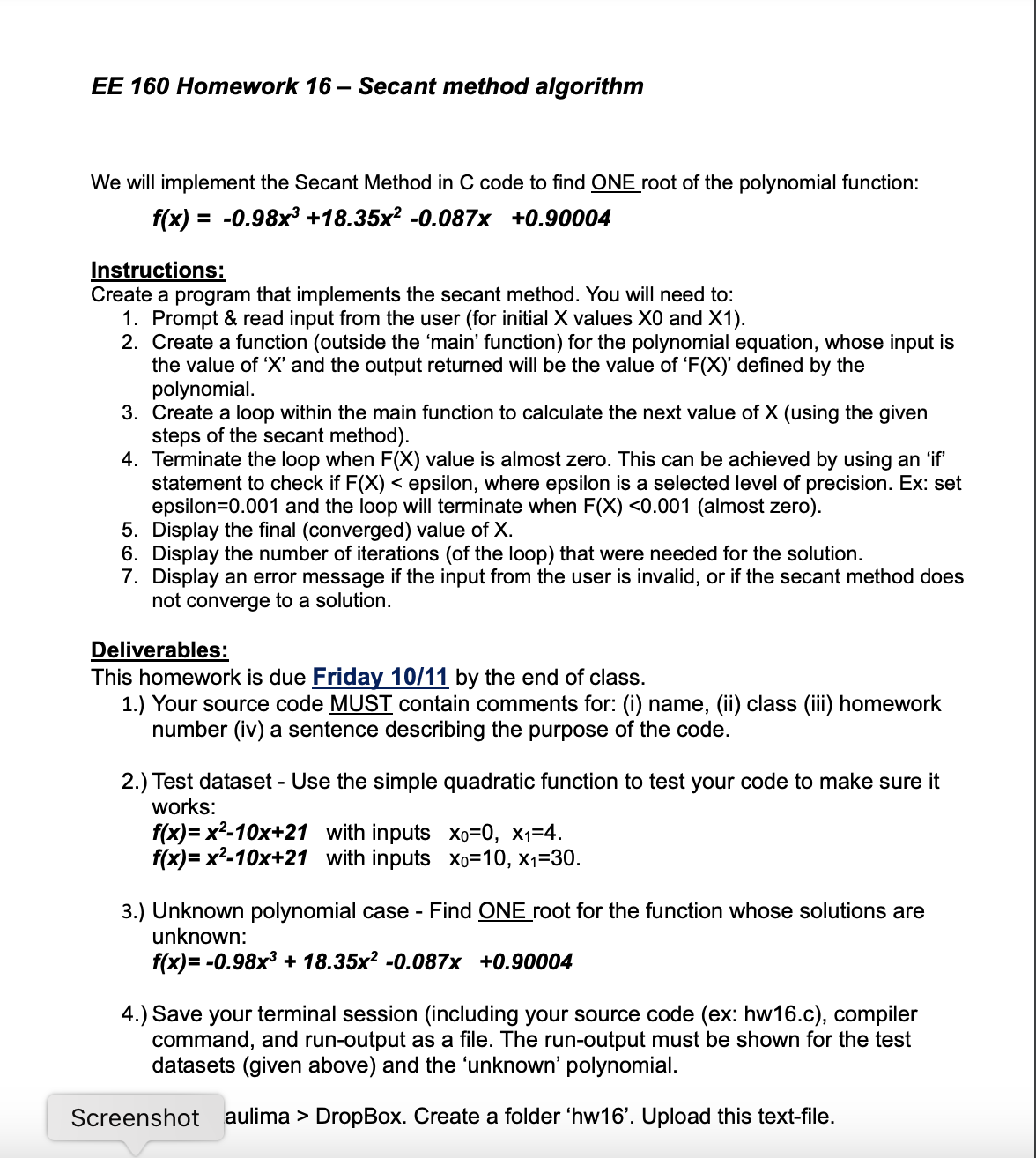 Solved EE 160 ﻿Homework 16 - ﻿Secant method algorithmWe | Chegg.com
