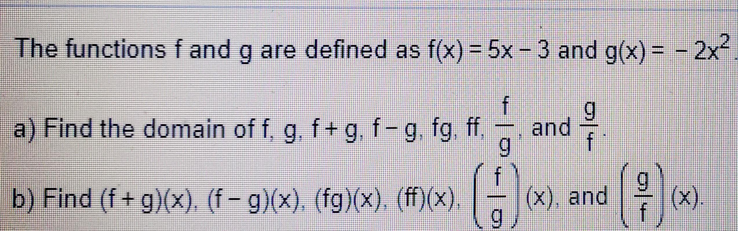 Solved The functions fand g are defined as f(x) = 5x-3 and | Chegg.com