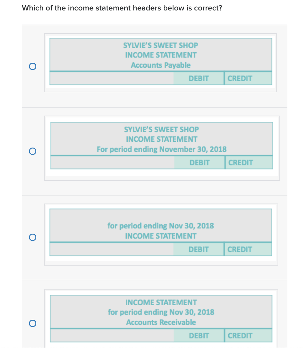 Solved Which of the income statement headers below is | Chegg.com