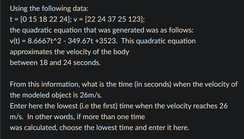 Solved Using the following data: the quadratic equation that | Chegg.com