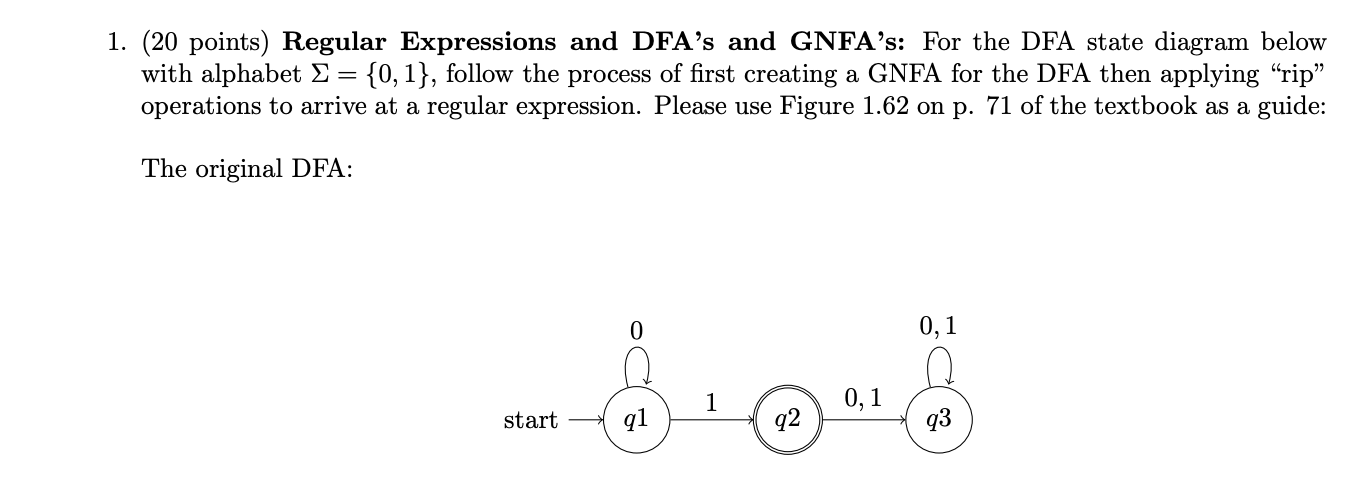 Solved 1. (20 points) Regular Expressions and DFA's and | Chegg.com
