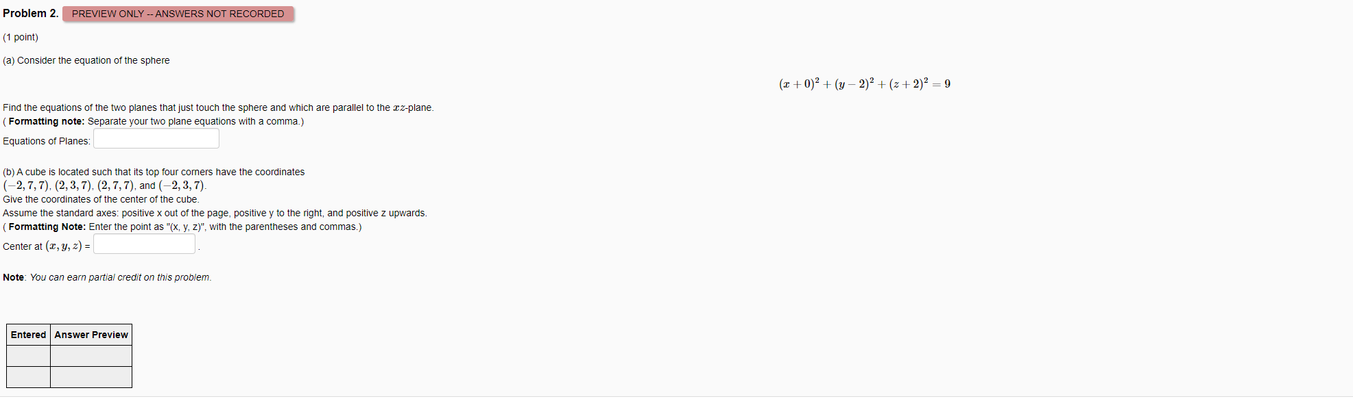 Solved Problem 2. PREVIEW ONLY -- ANSWERS NOT RECORDED (1 | Chegg.com