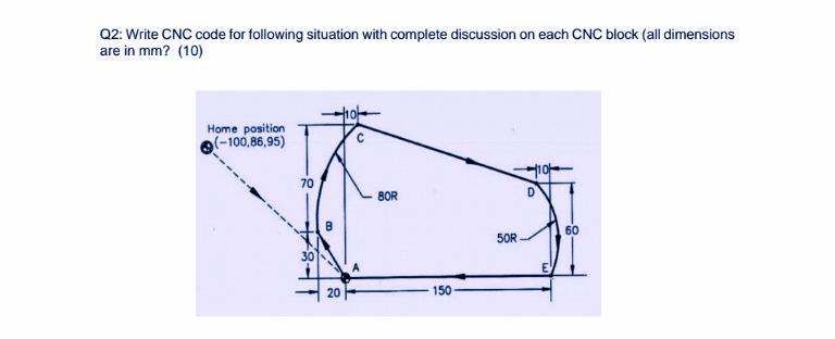 Solved Q2: Write CNC code for following situation with | Chegg.com