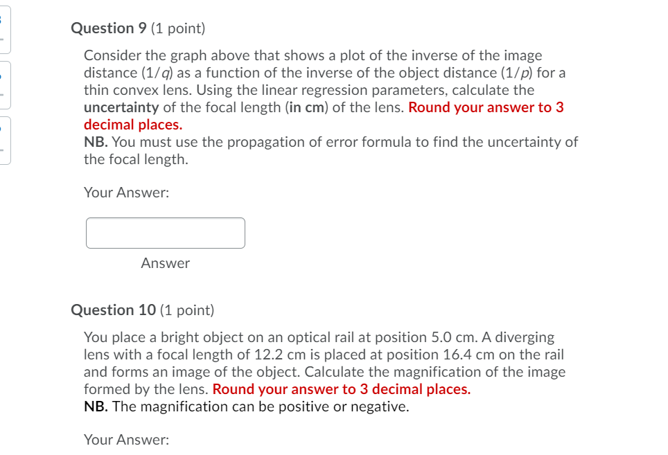 Solved Inverse of image distance vs. inverse of object | Chegg.com