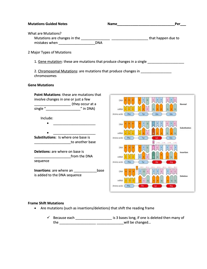 Solved Mutations Guided Notes Name Per What are Mutations? | Chegg.com