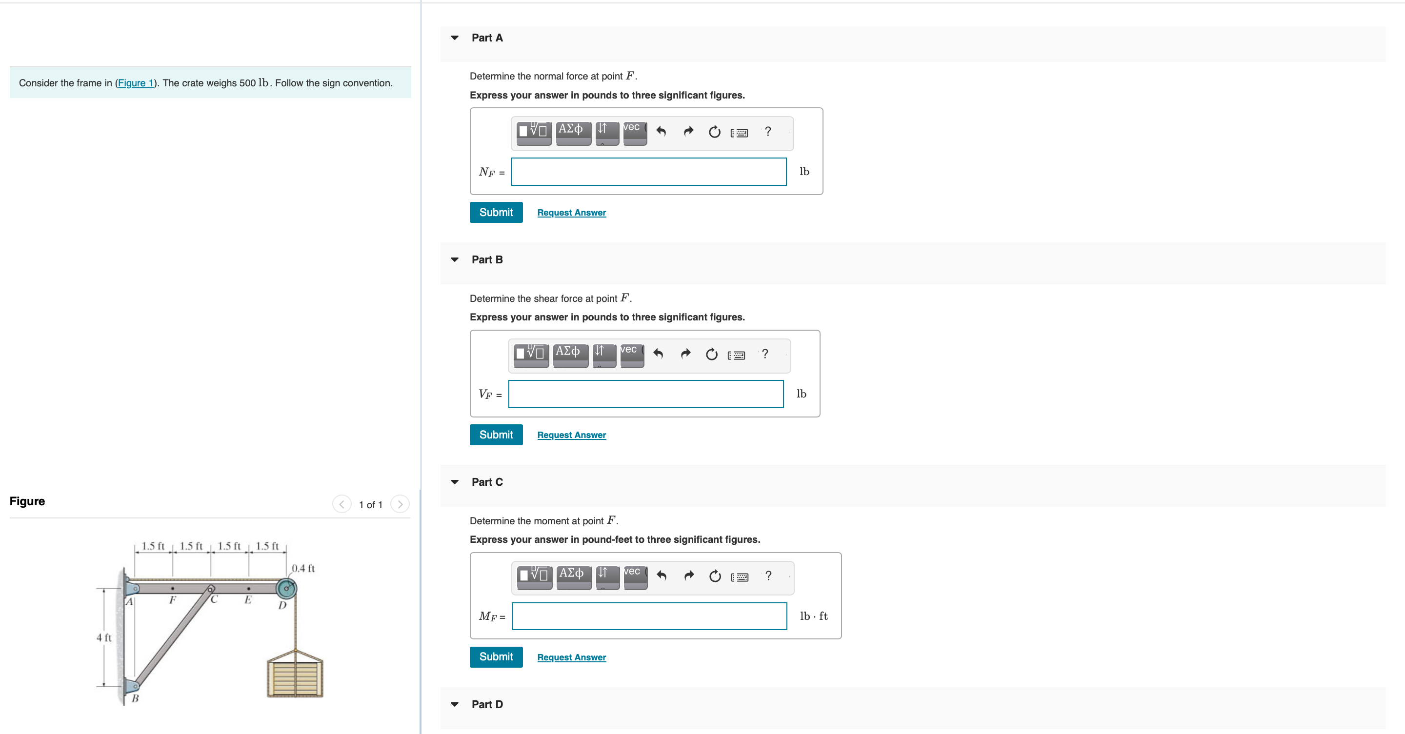 Solved Consider the frame in (Figure 1). The crate weighs | Chegg.com