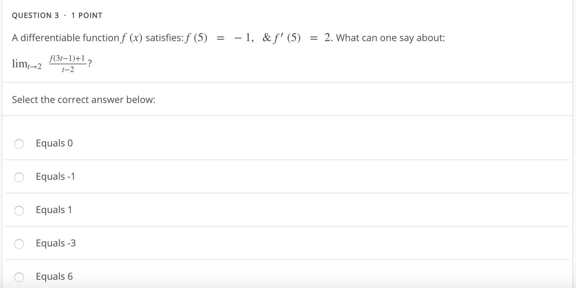 Solved QUESTION 3 · 1 POINT A differentiable function f (x) | Chegg.com