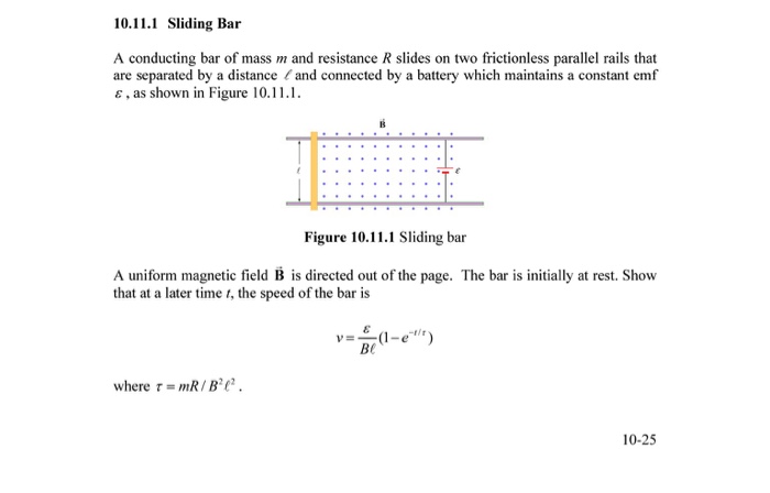 Solved 10.11.1 Sliding Bar A conducting bar of mass m and | Chegg.com