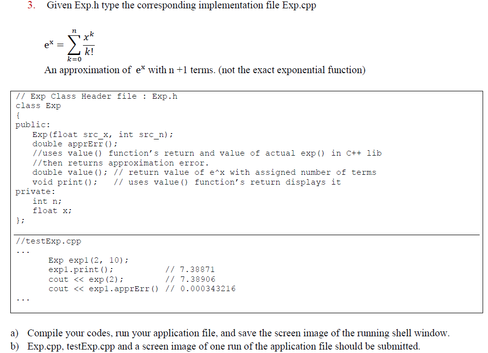 Solved 3. Given Exp.h type the corresponding implementation | Chegg.com