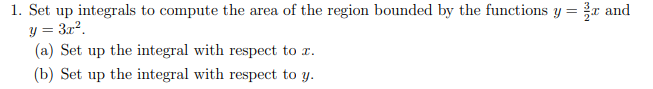 Solved 1. Set up integrals to compute the area of the region | Chegg.com