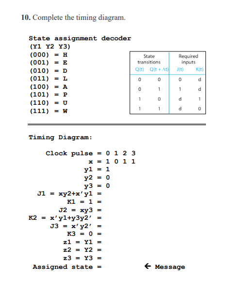 Solved 10. Complete the timing diagram. State transitions | Chegg.com