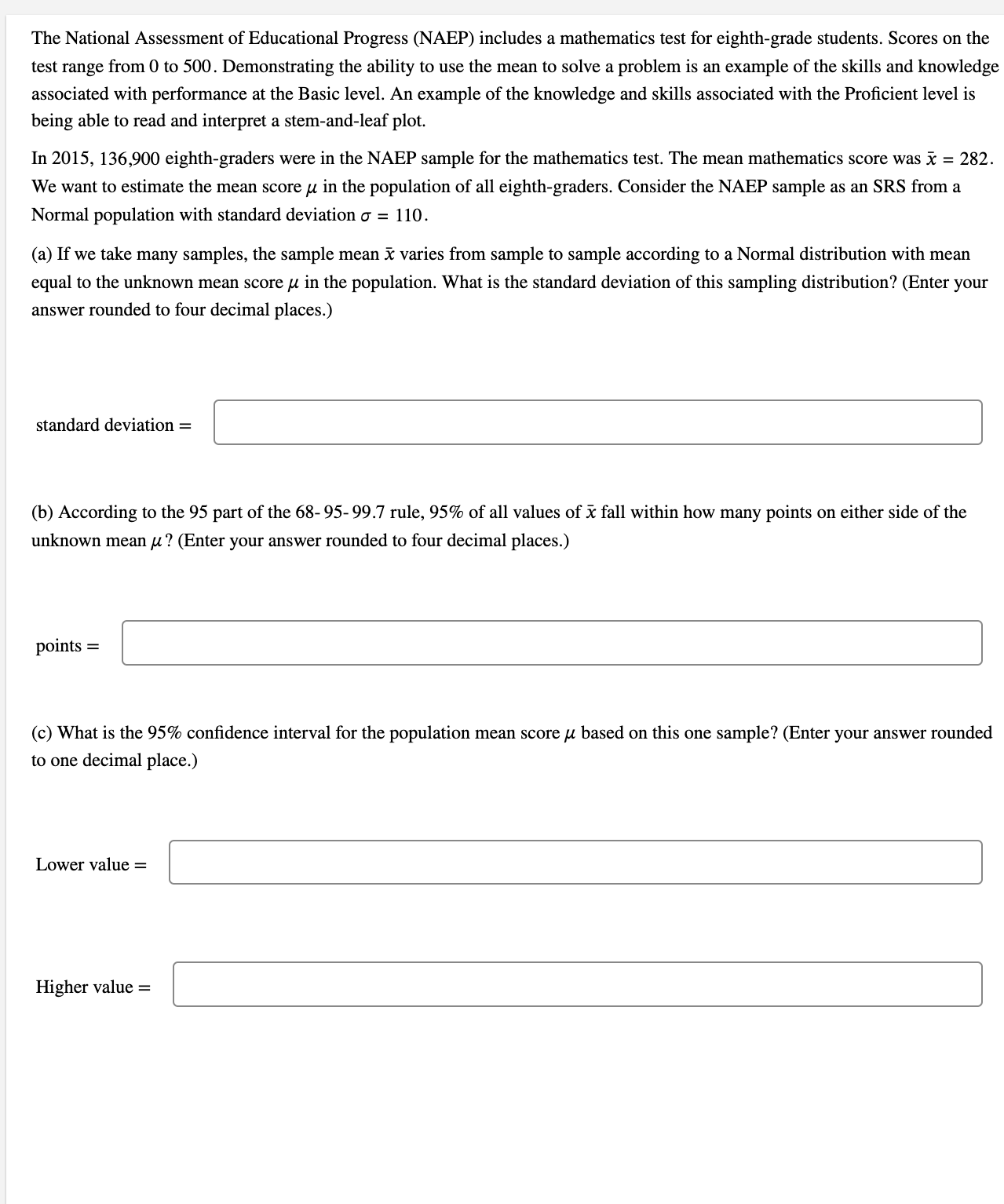 Solved The National Assessment of Educational Progress | Chegg.com