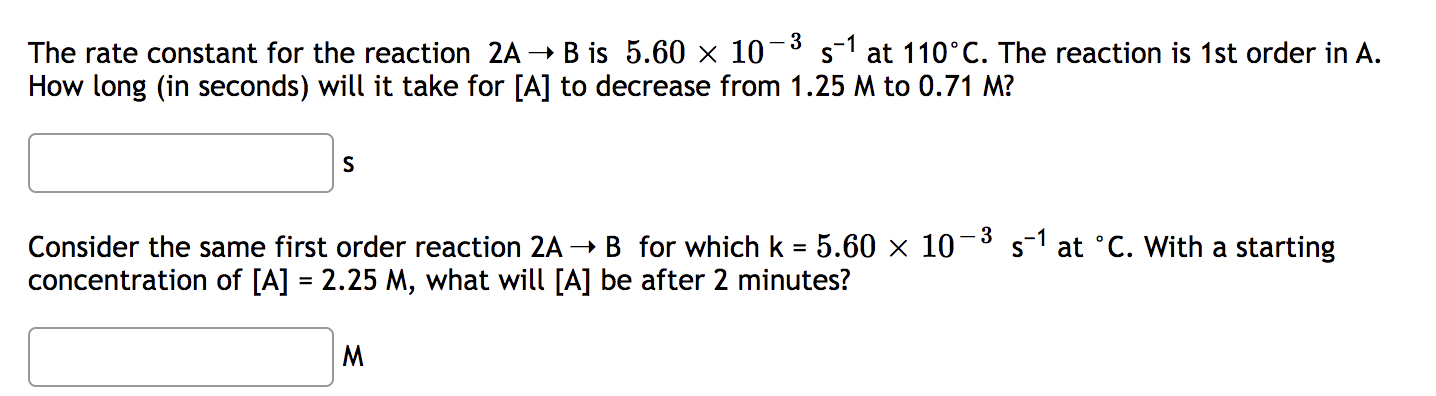 Solved - -1 S The rate constant for the reaction 2A + B is | Chegg.com