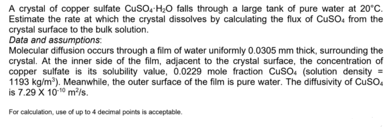 Solved A crystal of copper sulfate CuSO4+H2O falls through a | Chegg.com
