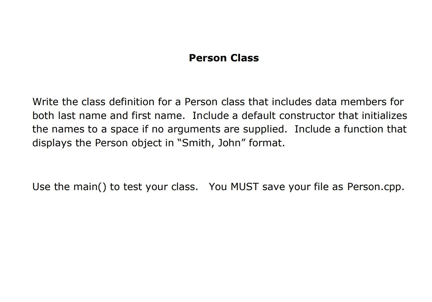 Solved Person Class Write the class definition for a person | Chegg.com