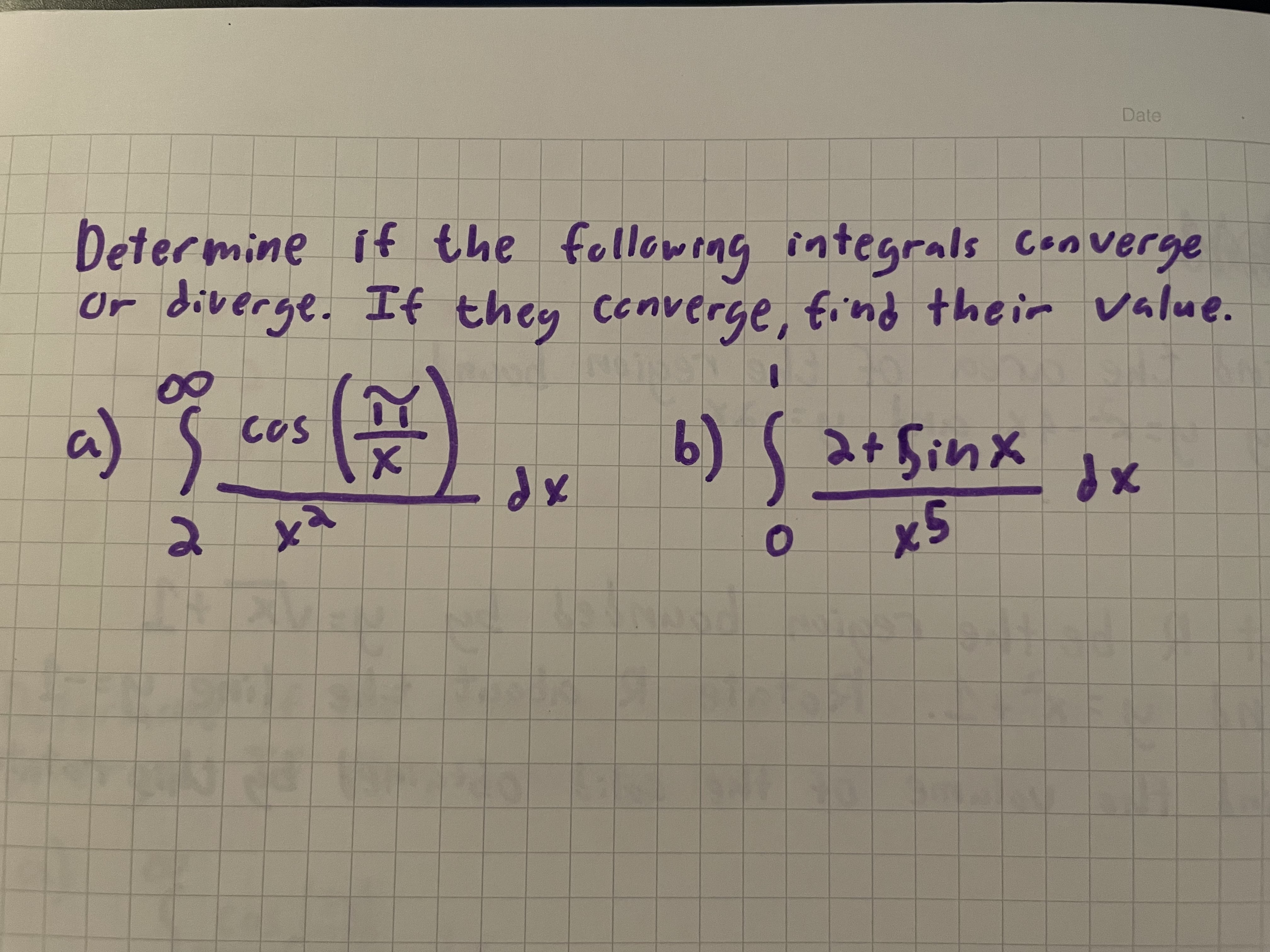 Solved Determine if the following integrals converge or | Chegg.com