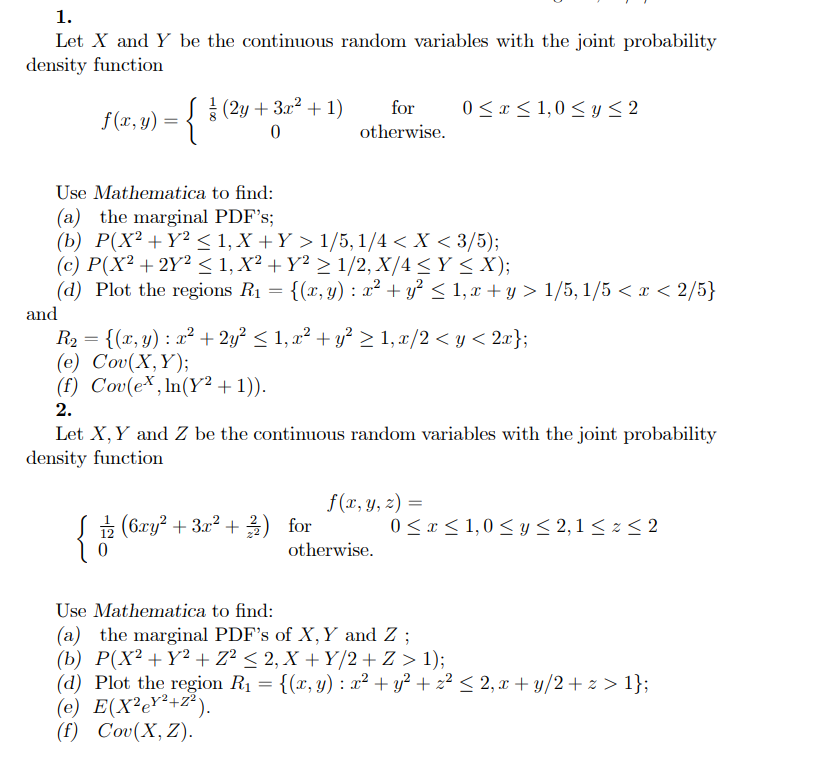 Solved 1. Let X and Y be the continuous random variables | Chegg.com