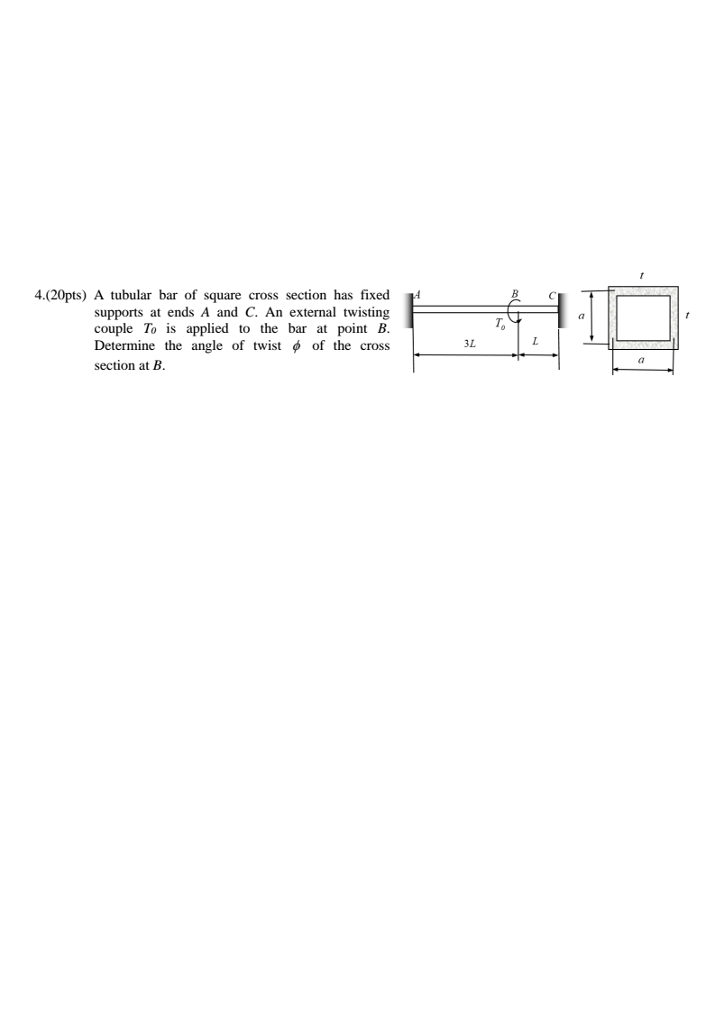 Solved 4.(20pts) A tubular bar of square cross section has | Chegg.com