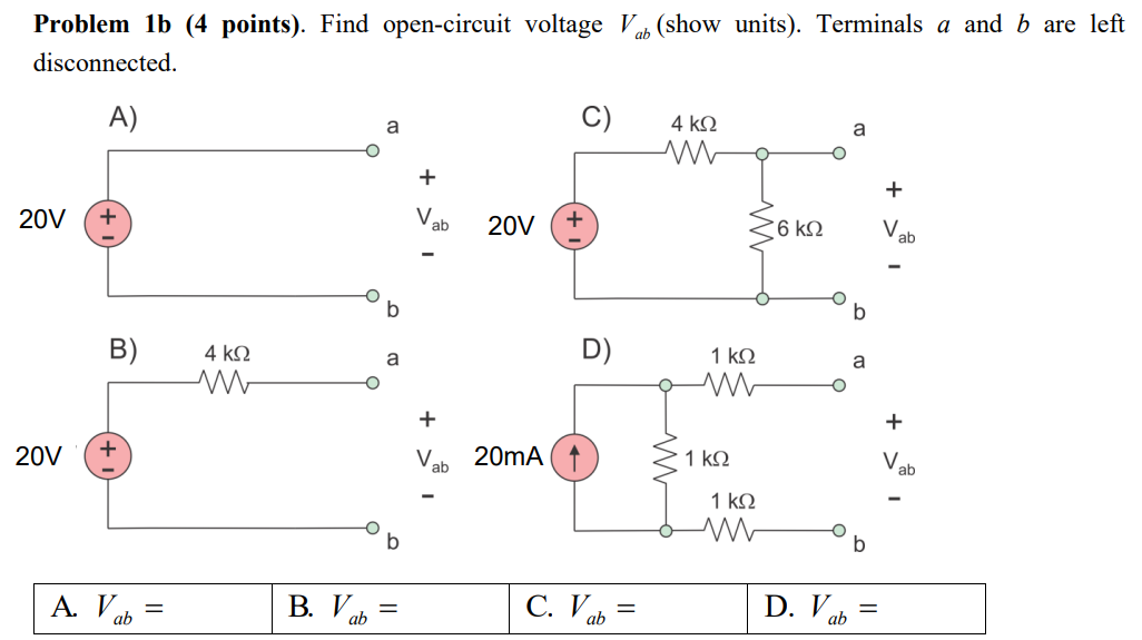 Solved Problem 1b (4 points). Find open-circuit voltage Vab | Chegg.com