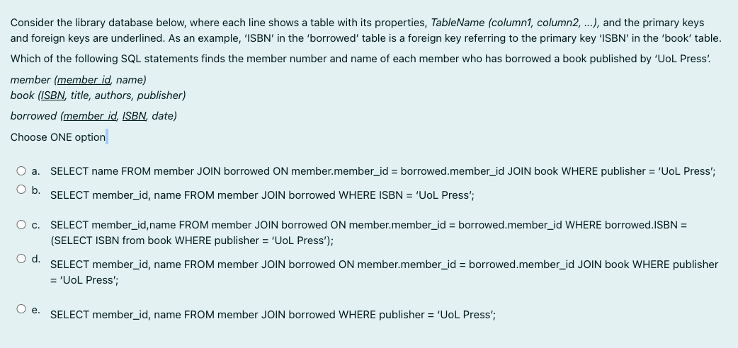 Solved Consider the library database below, where each line | Chegg.com