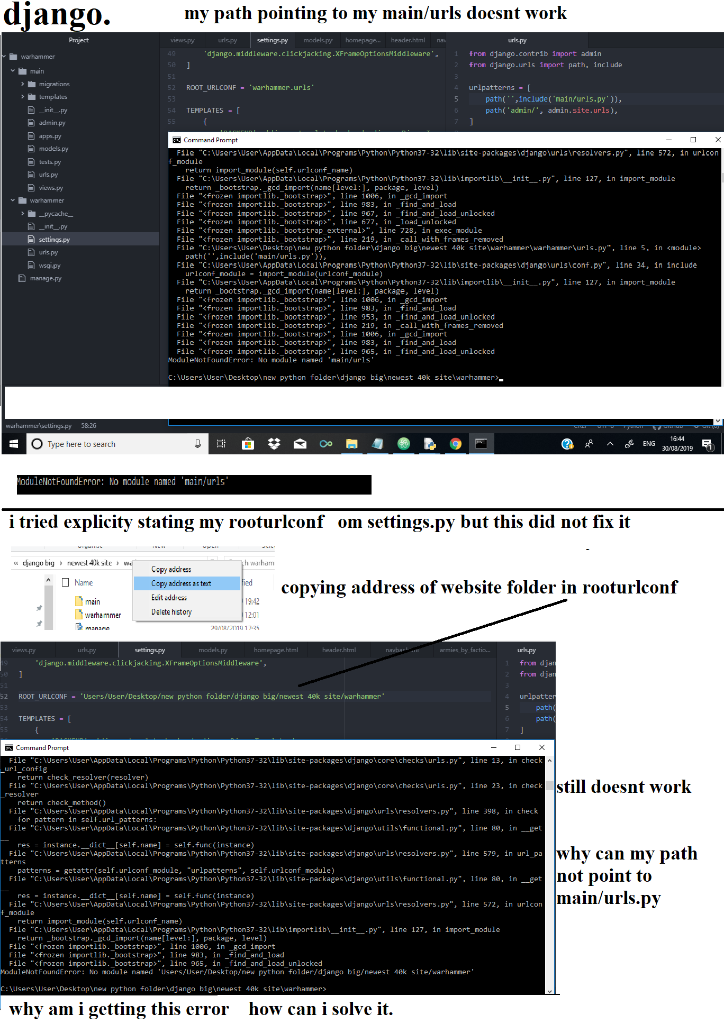 Solved django. my path pointing to my main/urls doesnt work | Chegg.com