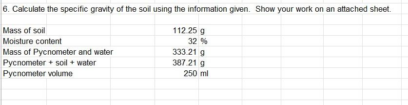Solved 6. Calculate the specific gravity of the soil using | Chegg.com