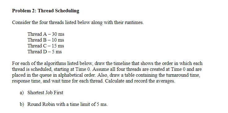Solved Problem 2: Thread Scheduling Consider the four | Chegg.com