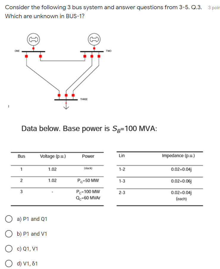 Solved Consider the following 3 bus system and answer | Chegg.com