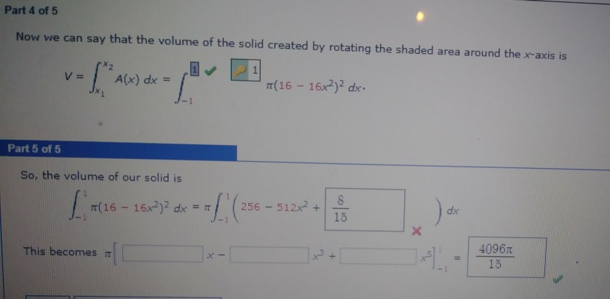 Solved Part 4 of 5 Now we can say that the volume of the | Chegg.com