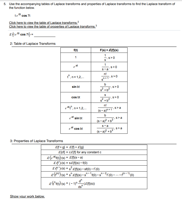 Solved 5. Use the accompanying tables of Laplace transforms | Chegg.com