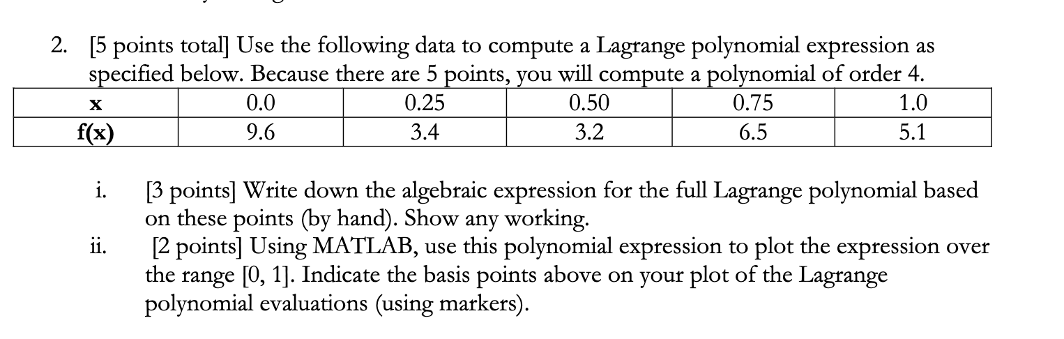 Solved 2. [5 points total] Use the following data to compute | Chegg.com