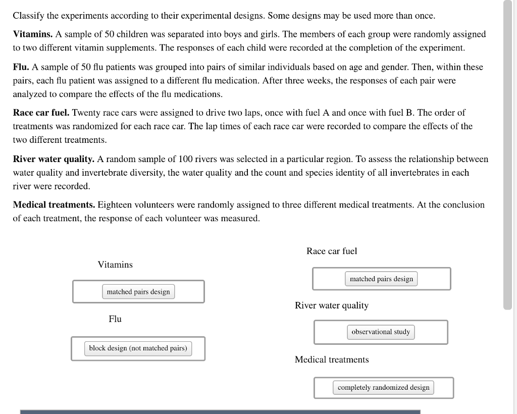 Solved Classify the experiments according to their | Chegg.com
