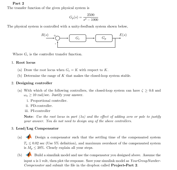 Solved Part 2 The transfer function of the given physical | Chegg.com
