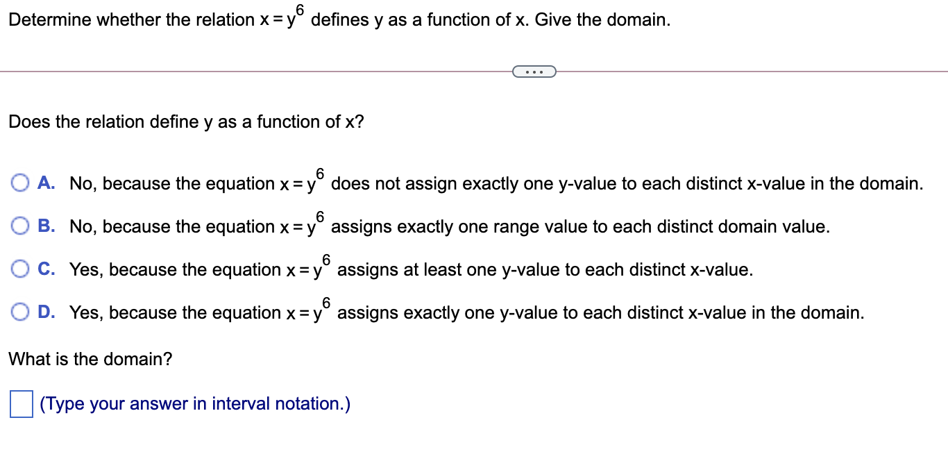 Solved Determine whether the relation x = y defines y as a | Chegg.com
