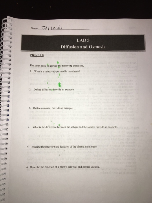 Solved LAB 5 Diffusion and Osmosis PRE-LAB Use your book to | Chegg.com