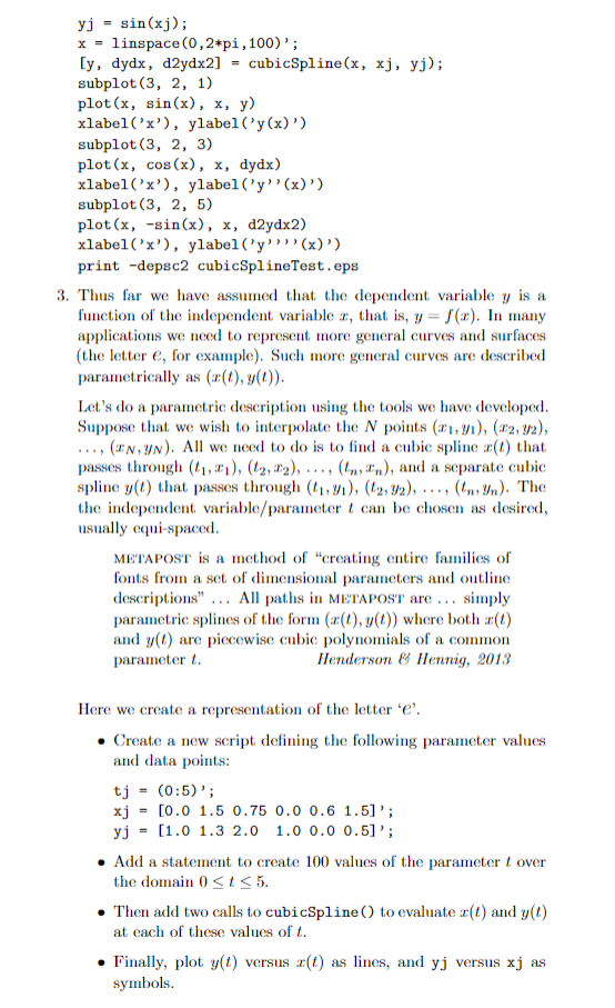 Parametric cubic splines Splines have many | Chegg.com
