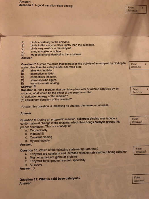 Solved Answer Question 6. A good transition-state analog: | Chegg.com