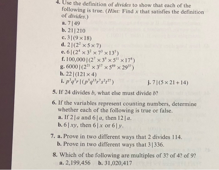 Solved 4. Use the definition of divides to show that each of | Chegg.com