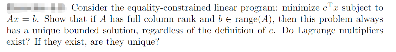 Solved Consider the equality-constrained linear program: | Chegg.com